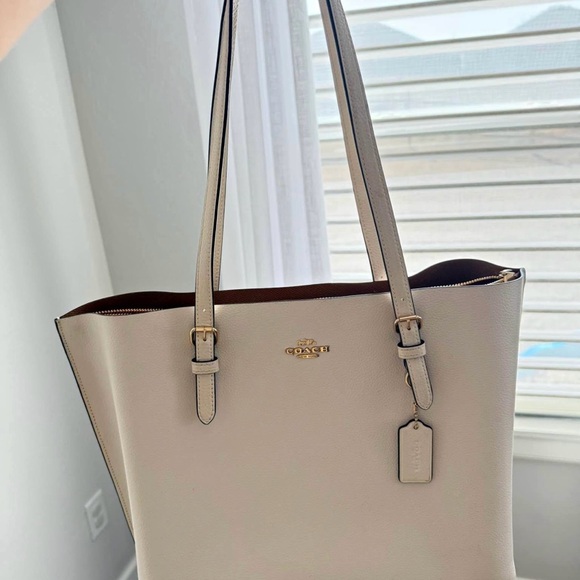 Coach | Bags | Coach Cream Leather Tote Bag | Poshmark